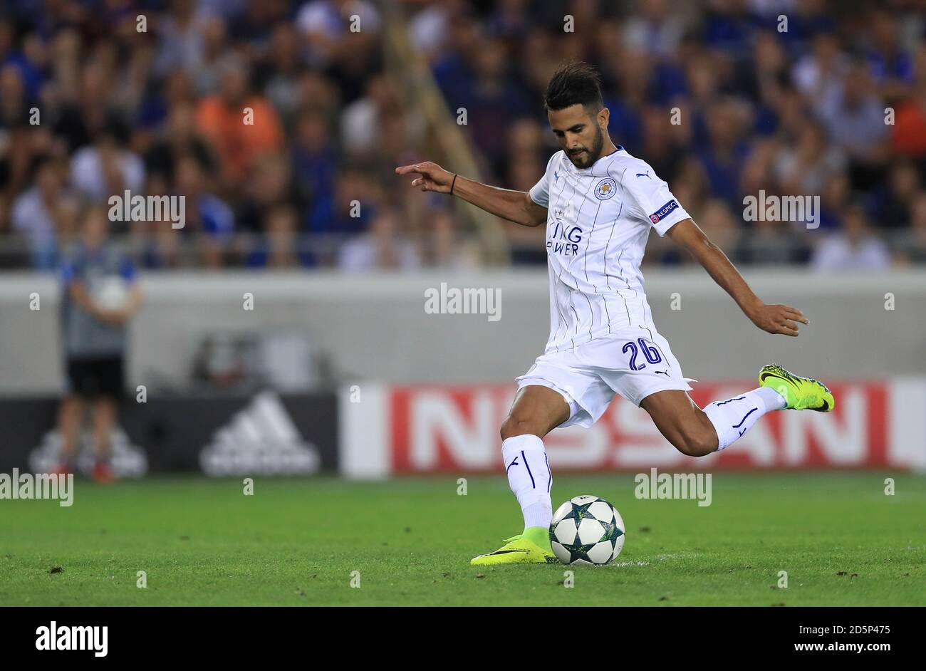 Leicester City's Riyad Mahrez scores his side's third goal from the ...