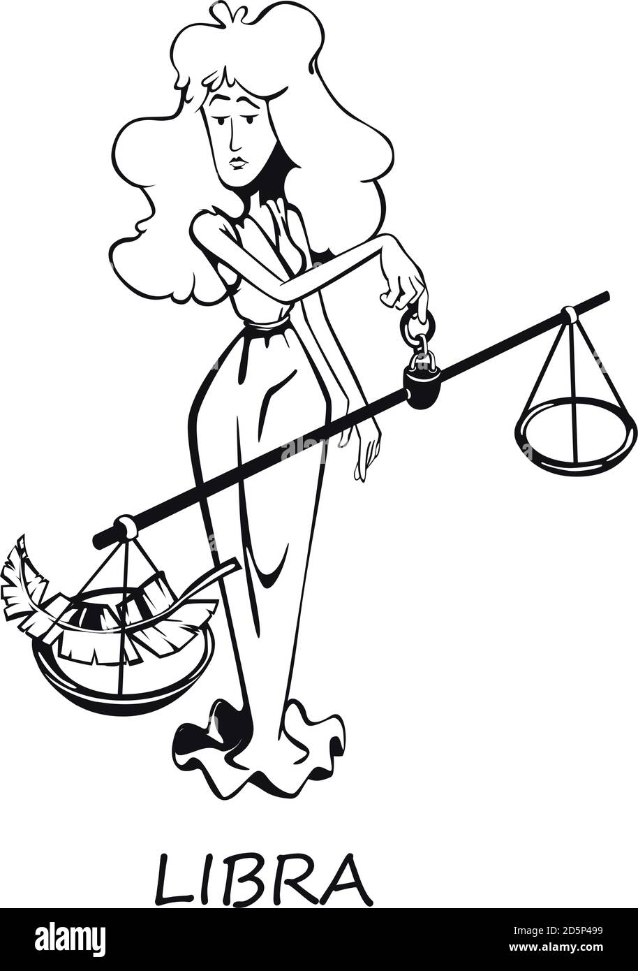 Libra zodiac sign woman outline cartoon vector illustration Stock ...