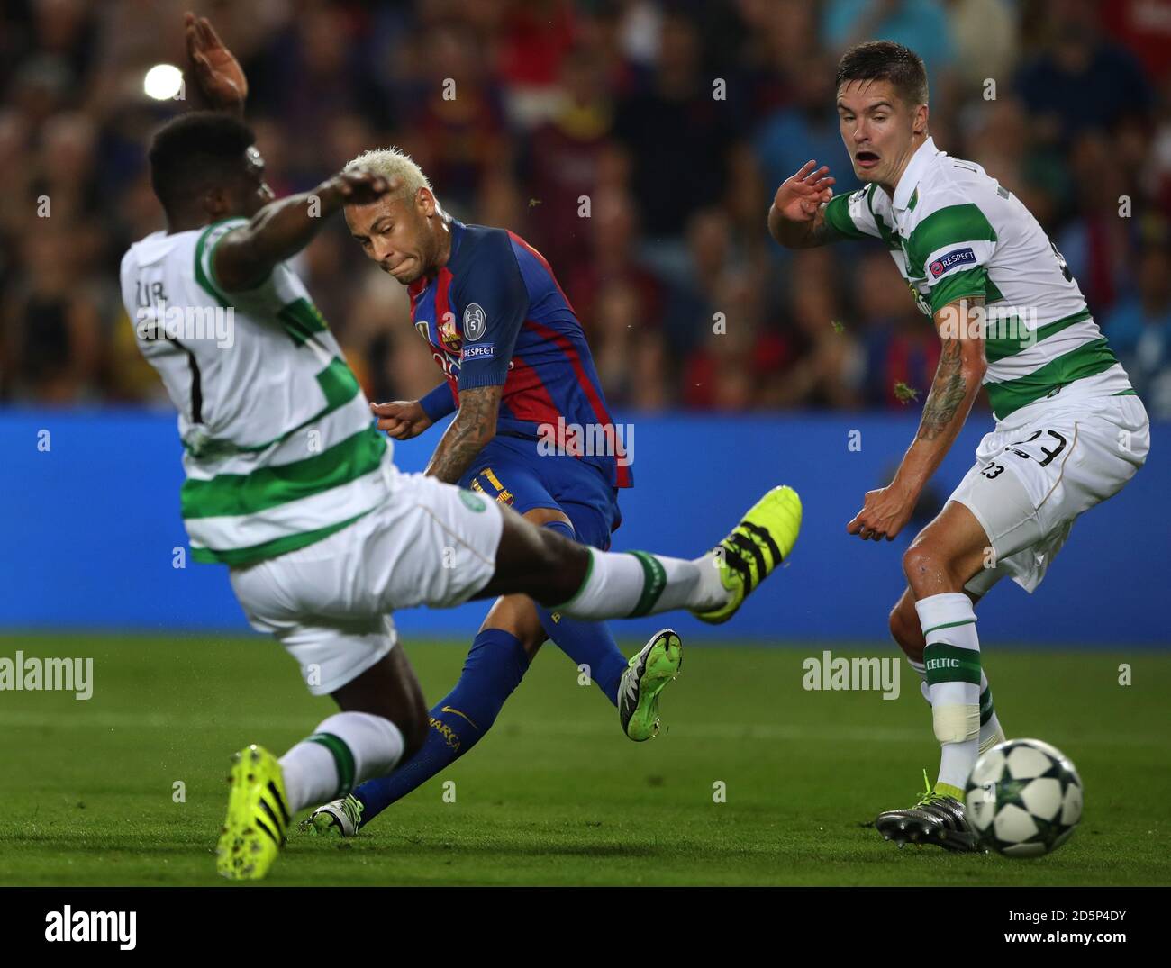Barcelona's Neymar gets a shot off towards goal Stock Photo - Alamy