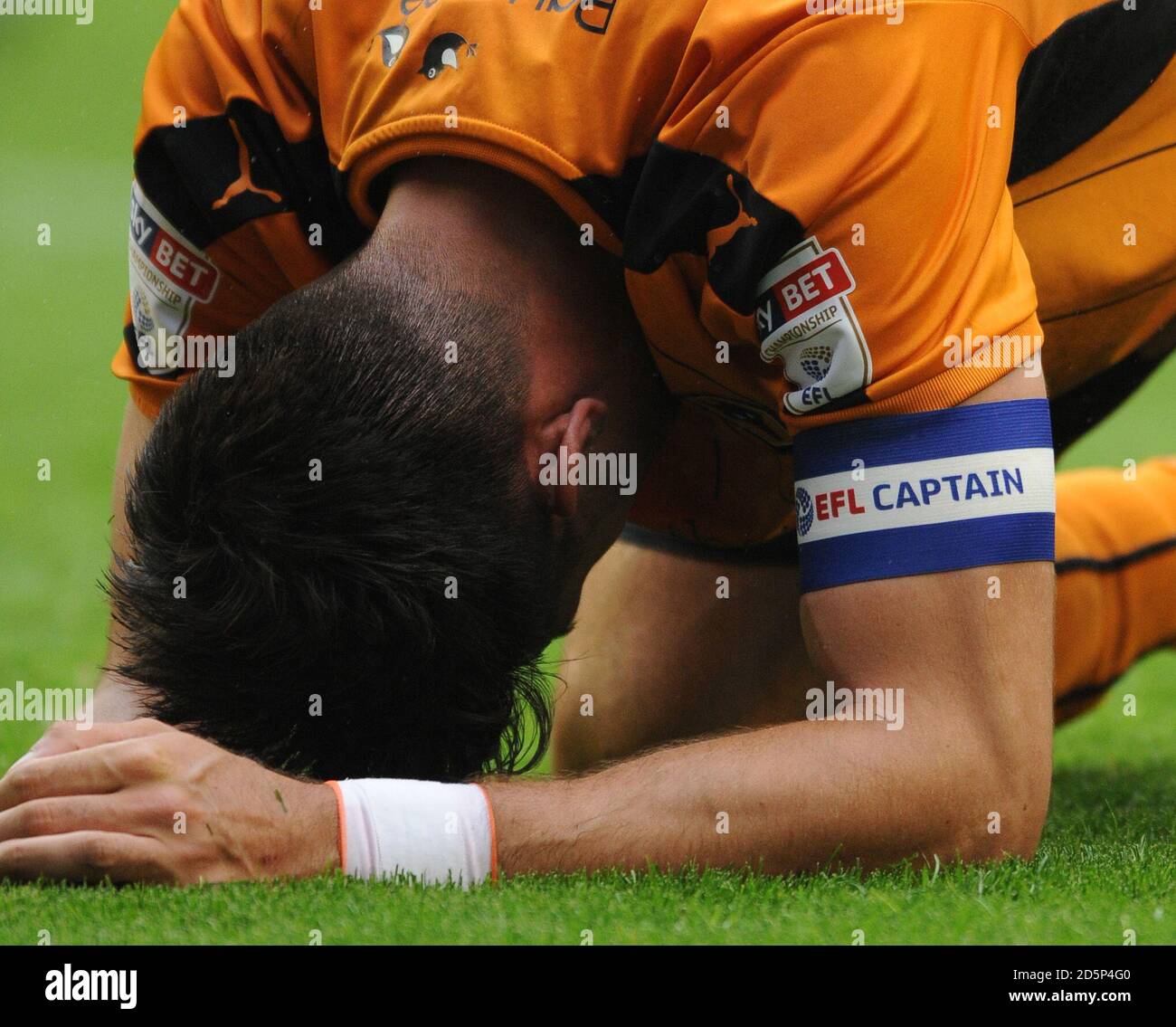 Detail of the captain's arm band of Wolverhampton Wanderers Danny Batth ...