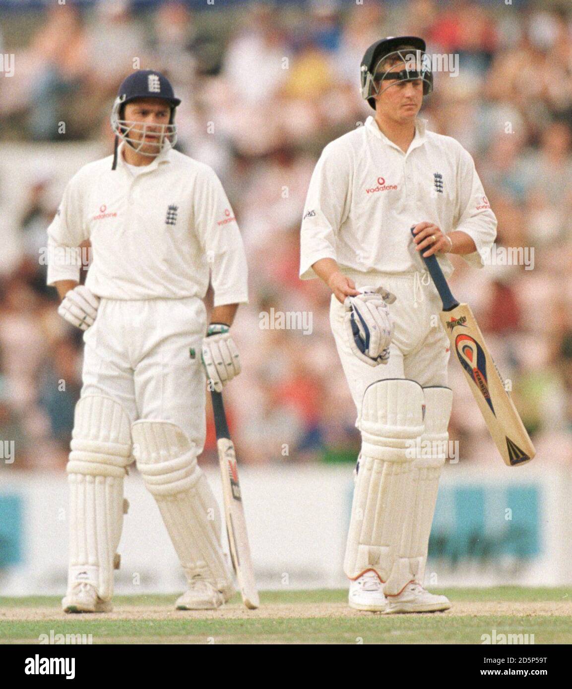 England's Darren Gough(right) and Mark Ramprakash during their almost ...