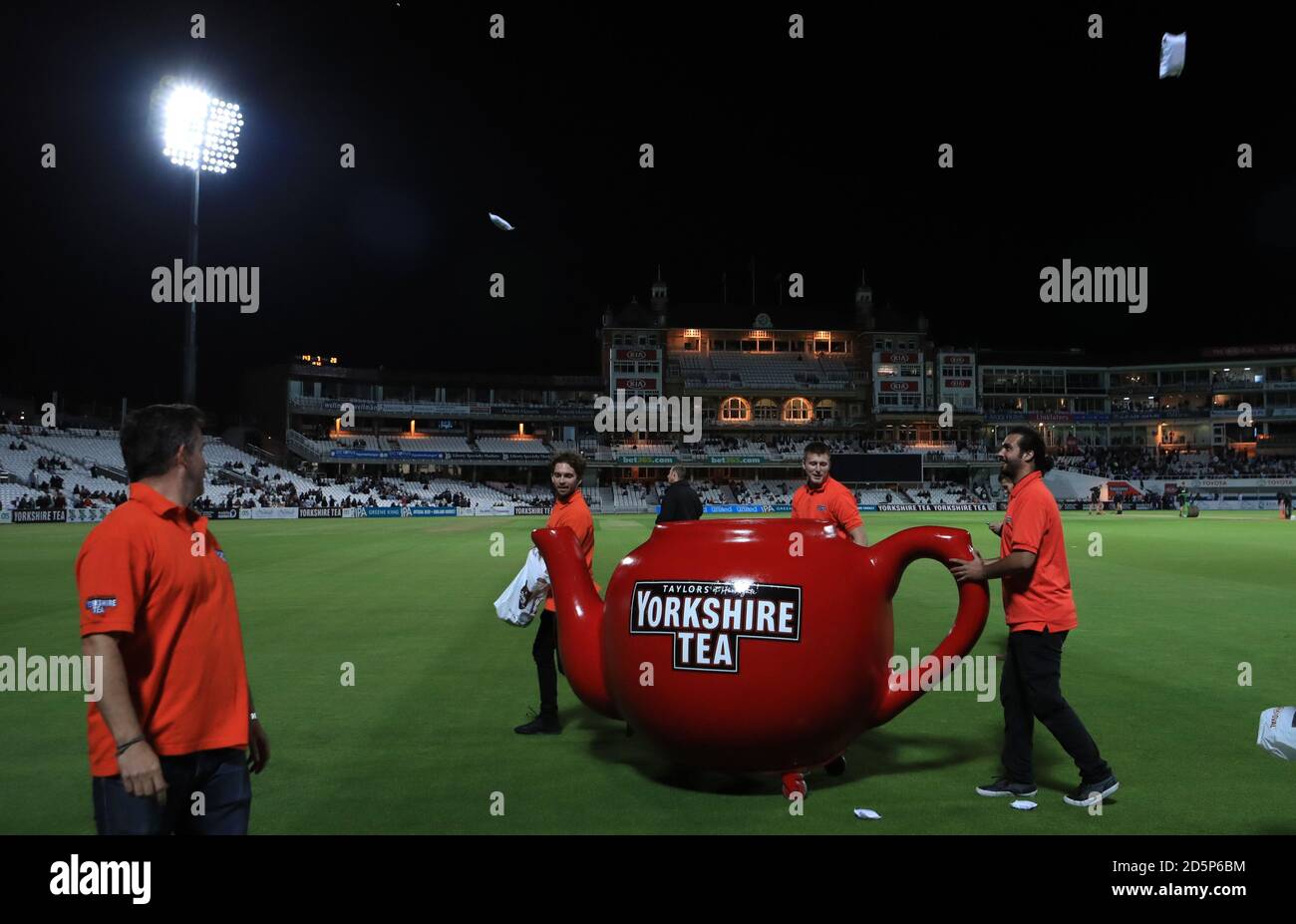 The giant Yorkshire Tea Cup is wheeled around the stadium as fans try ...