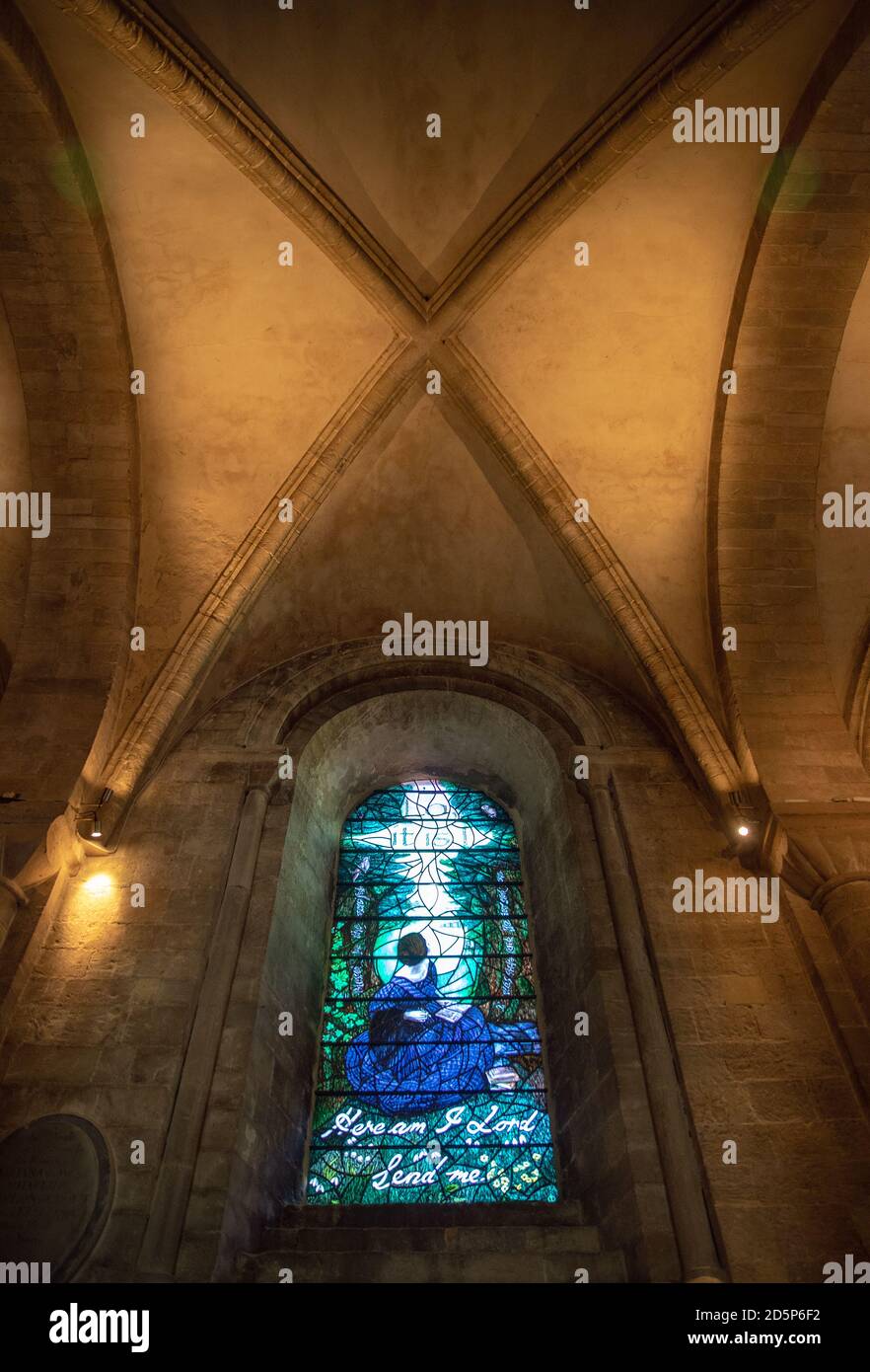 A view of the newly installed stained glass window of Florence ...