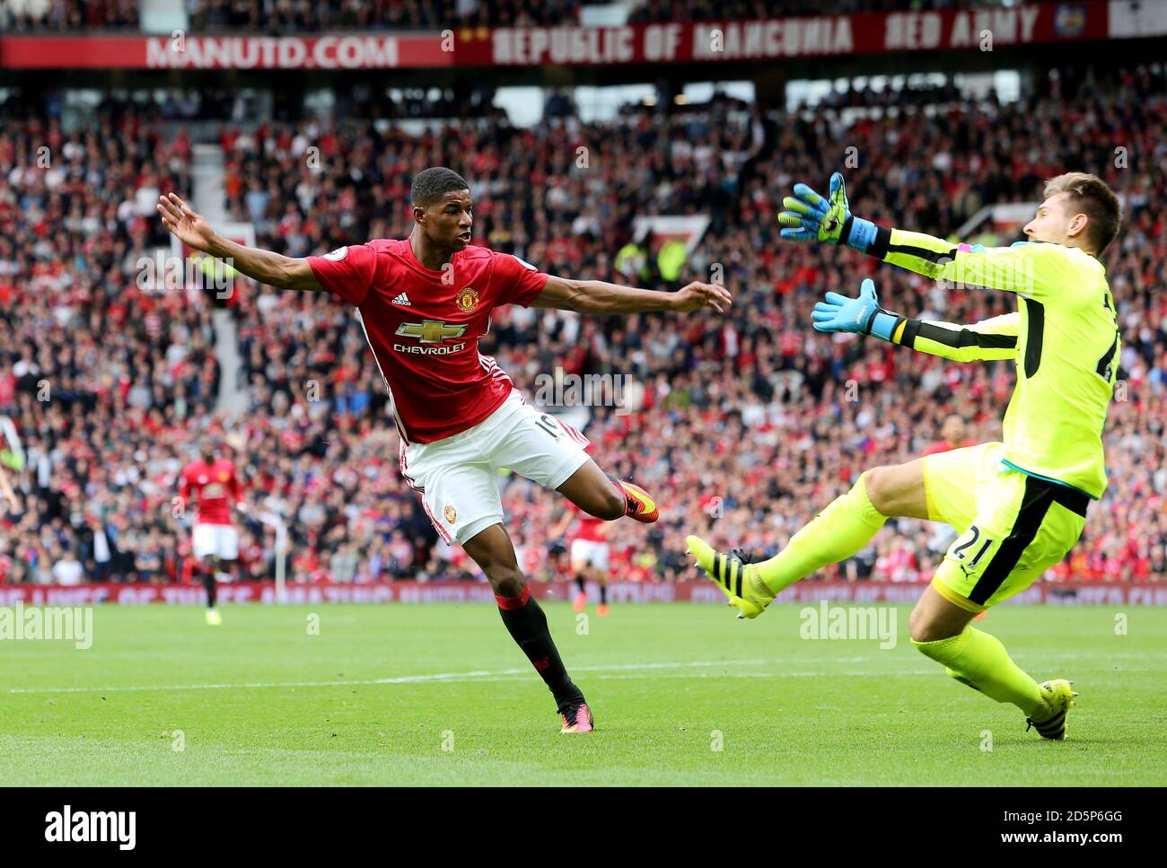 Manchester United's Marcus Rashford (left) after taking a shot Stock ...