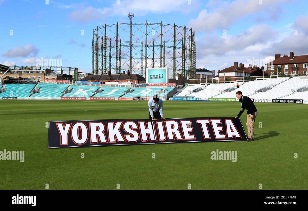 A Yorkshire Tea advertising board is prepared Stock Photo - Alamy