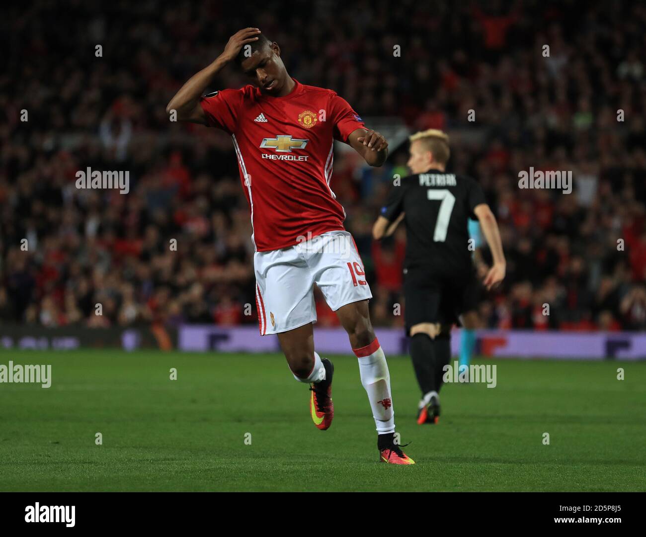 Manchester United's Marcus Rashford holds his head after a near miss ...