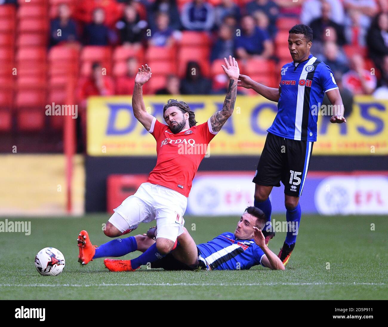 Rochdale's Matty Lund fouls Charlton Athletic's Ricky Holmes Stock ...