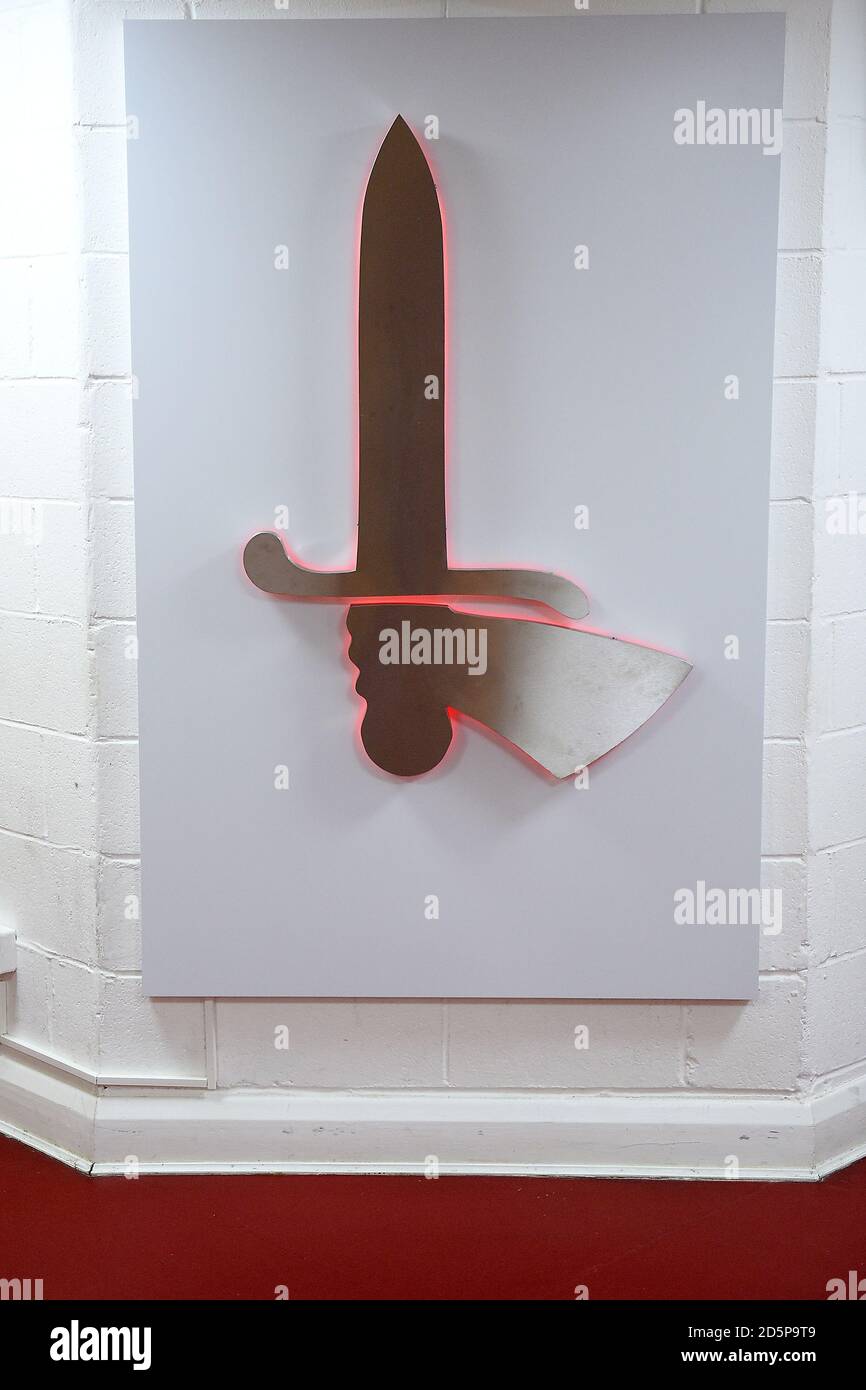 Detail of the Charlton Athletic club badge in the tunnel at the Valley ...