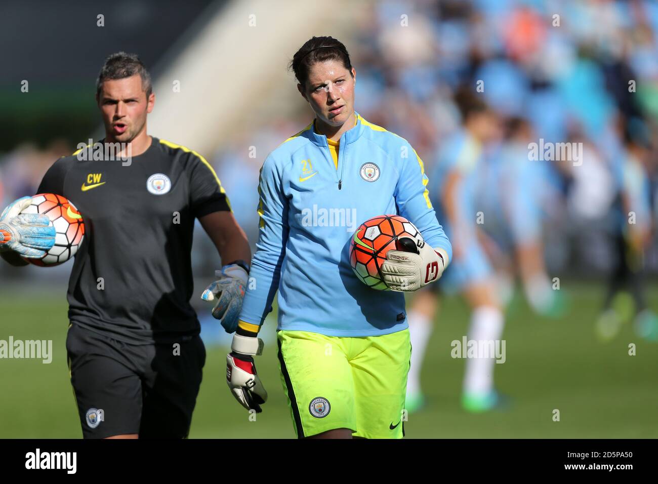 Manchester City Goalkeeper Marie Hourihan (right) with goalkeeper coach ...