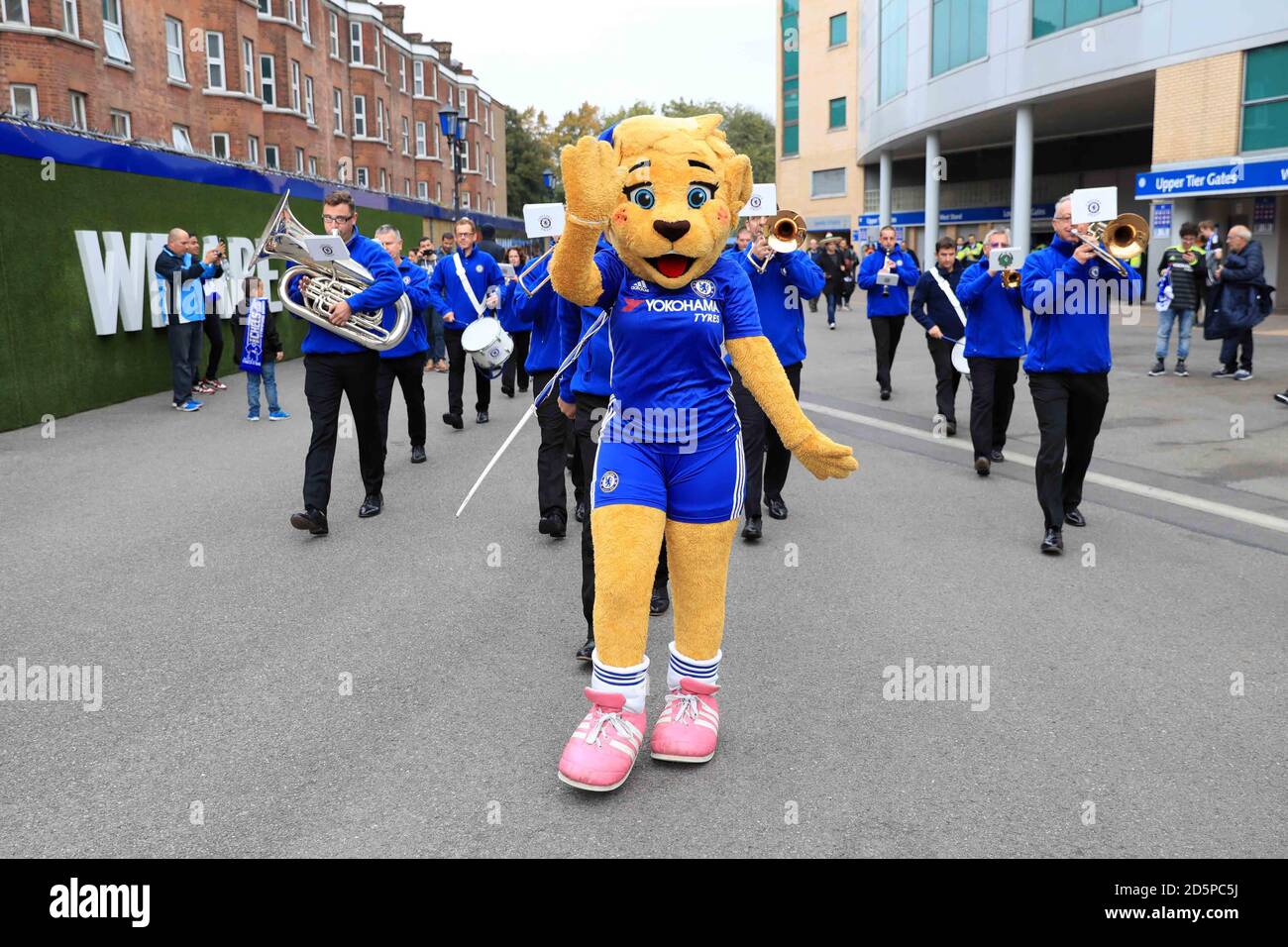 Chelsea mascot Bridget the Lioness leads a parade outside of Stamford ...