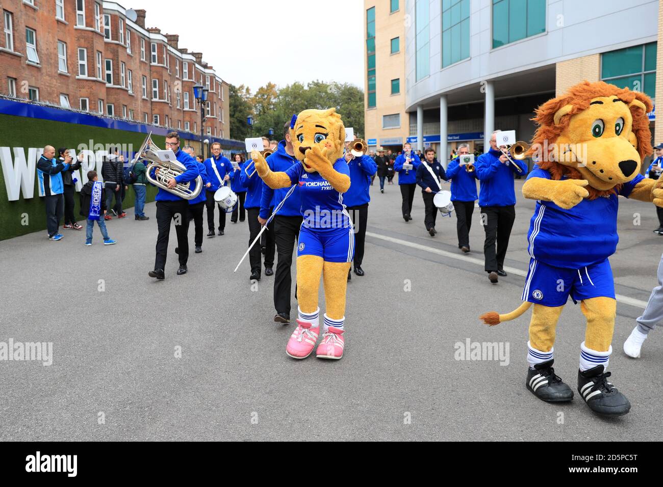Chelsea mascot Bridget the Lioness and Stamford the Lion (right) lead a ...