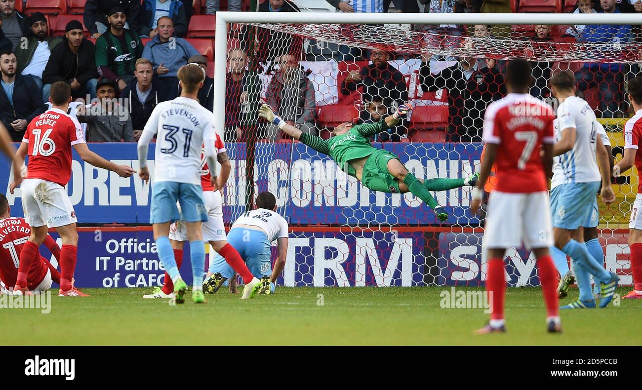 Charlton Athletic goalkeeper Declan Rudd makes a fantastic second half ...