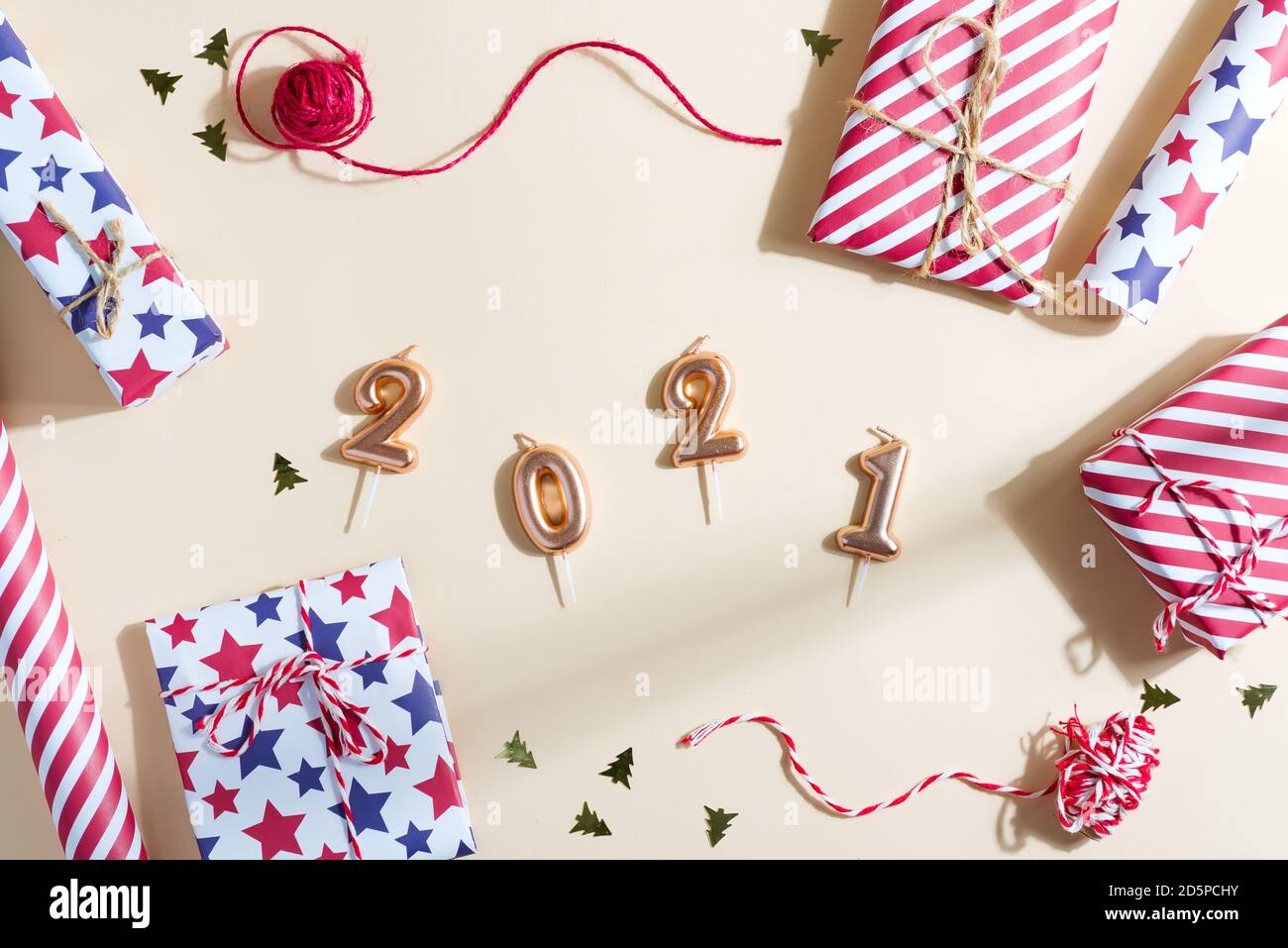 Congratulation New Year card with figures 2021, bright confetti and ...