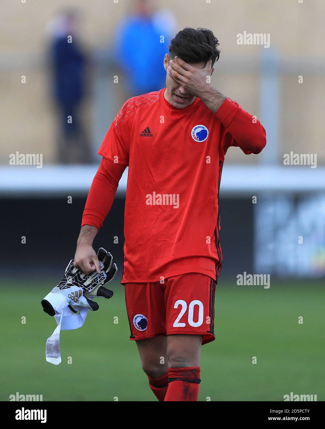 FC Copenhagen goalkeeper Filip Djukic is sent off early in the game ...