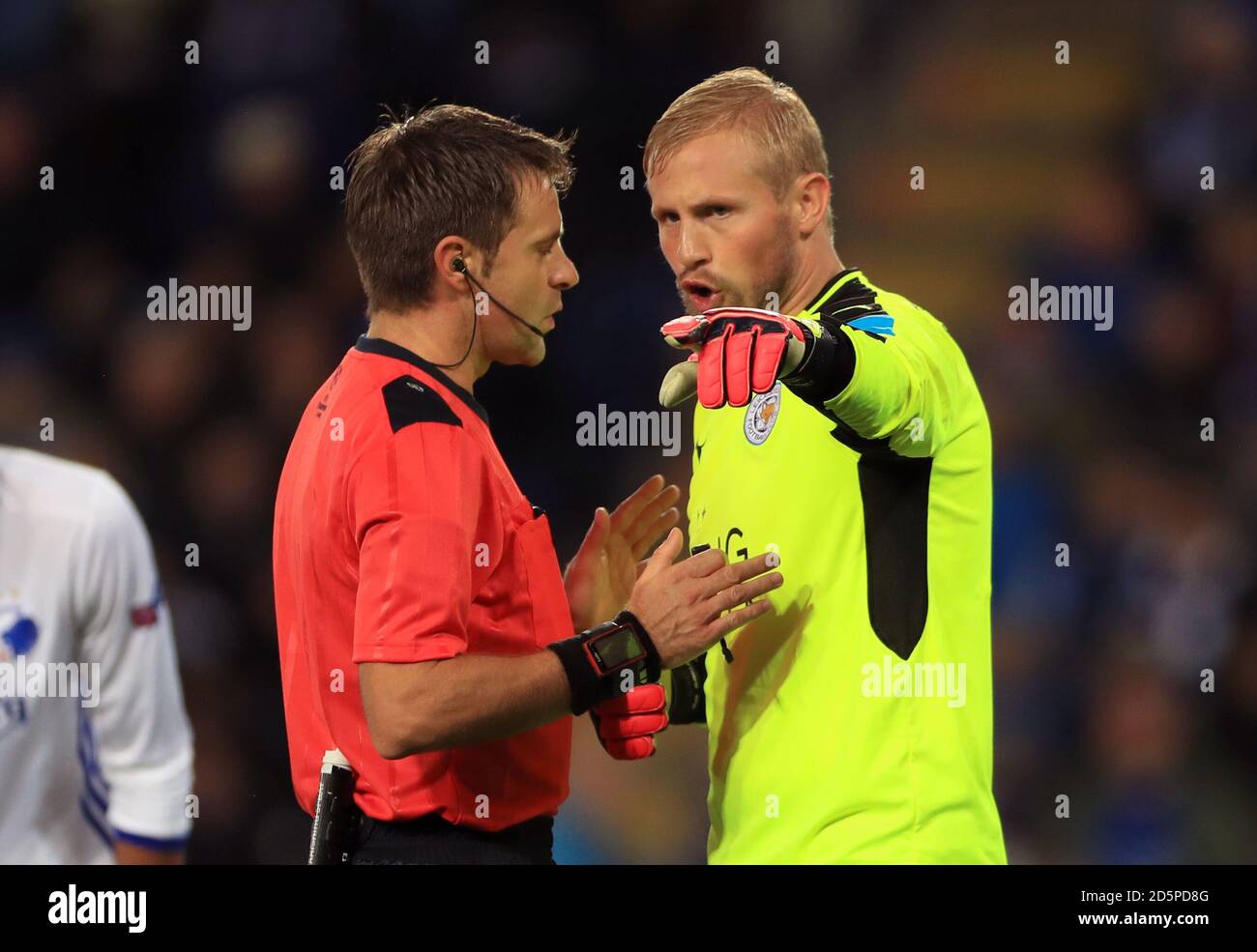 Leicester city goalkeeper kasper schmeichel appeals hi-res stock ...