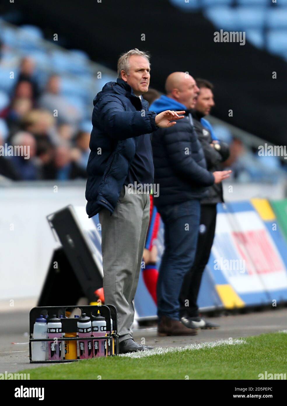 Coventry City Manager Mark Venus gestures on the touchline Stock Photo ...