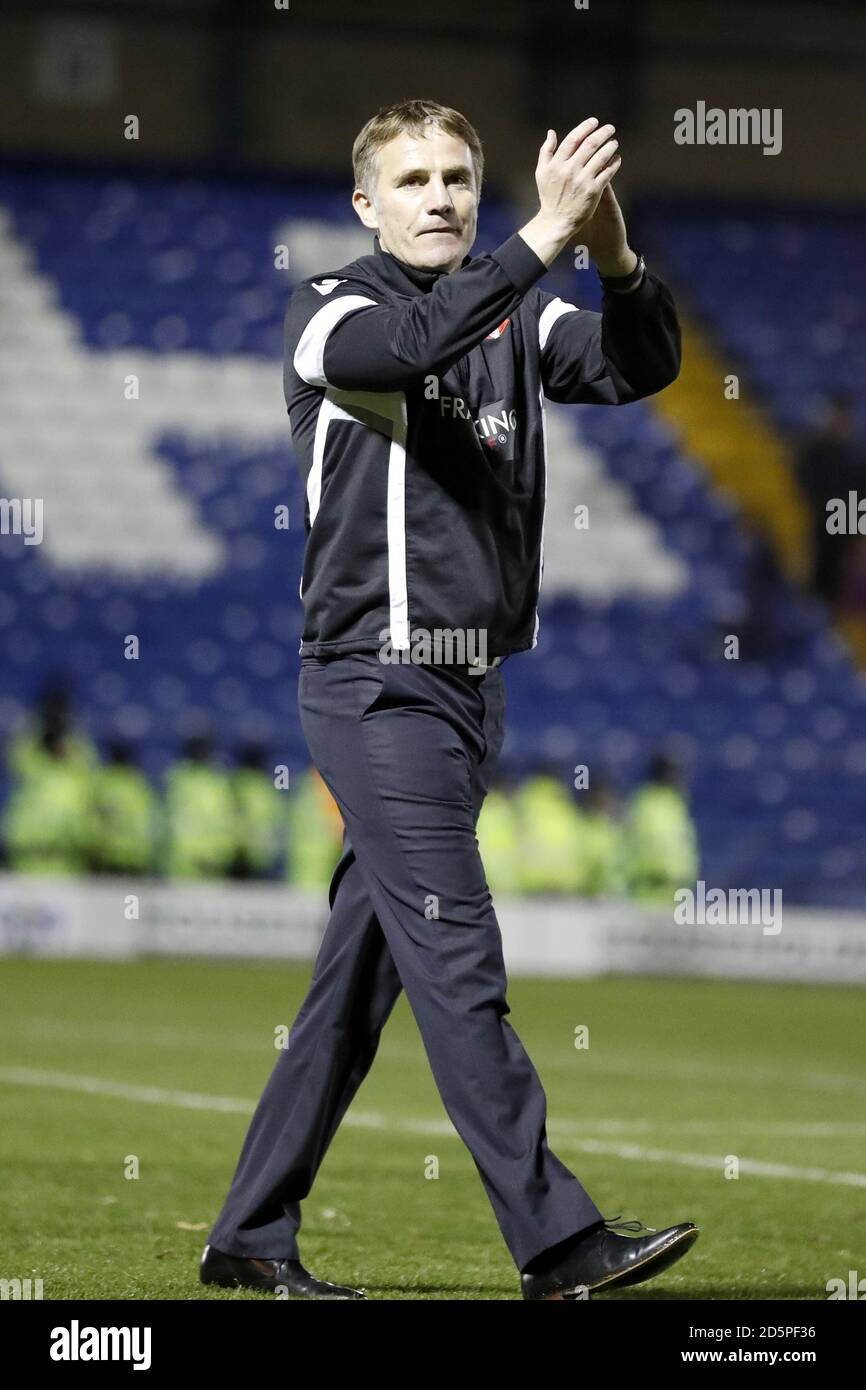 Bolton Wanderers manager Phil Parkinson celebrates with fans after the ...