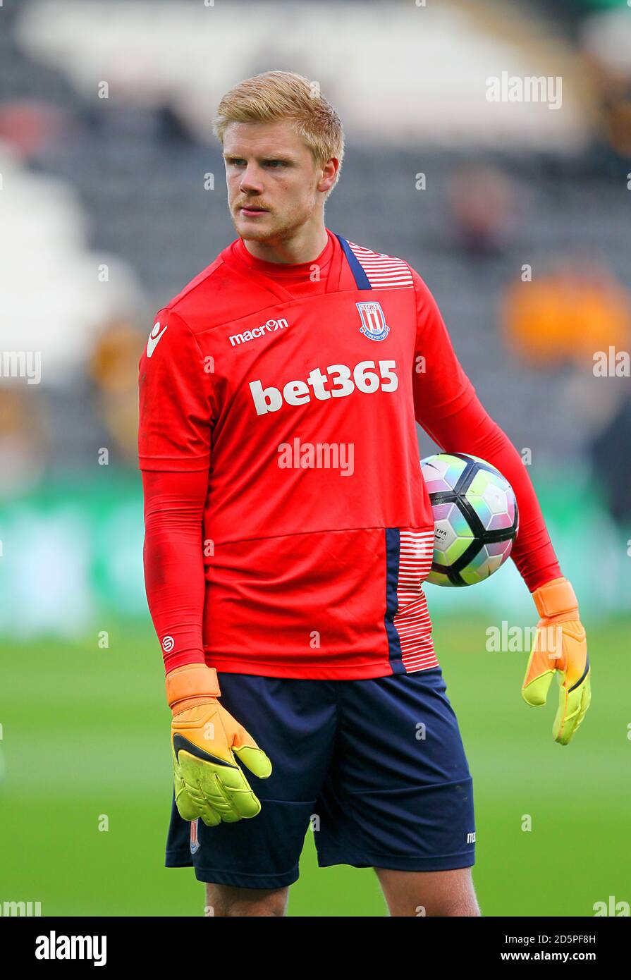 Stoke City goalkeeper Jakob Haugaard during warm up Stock Photo - Alamy