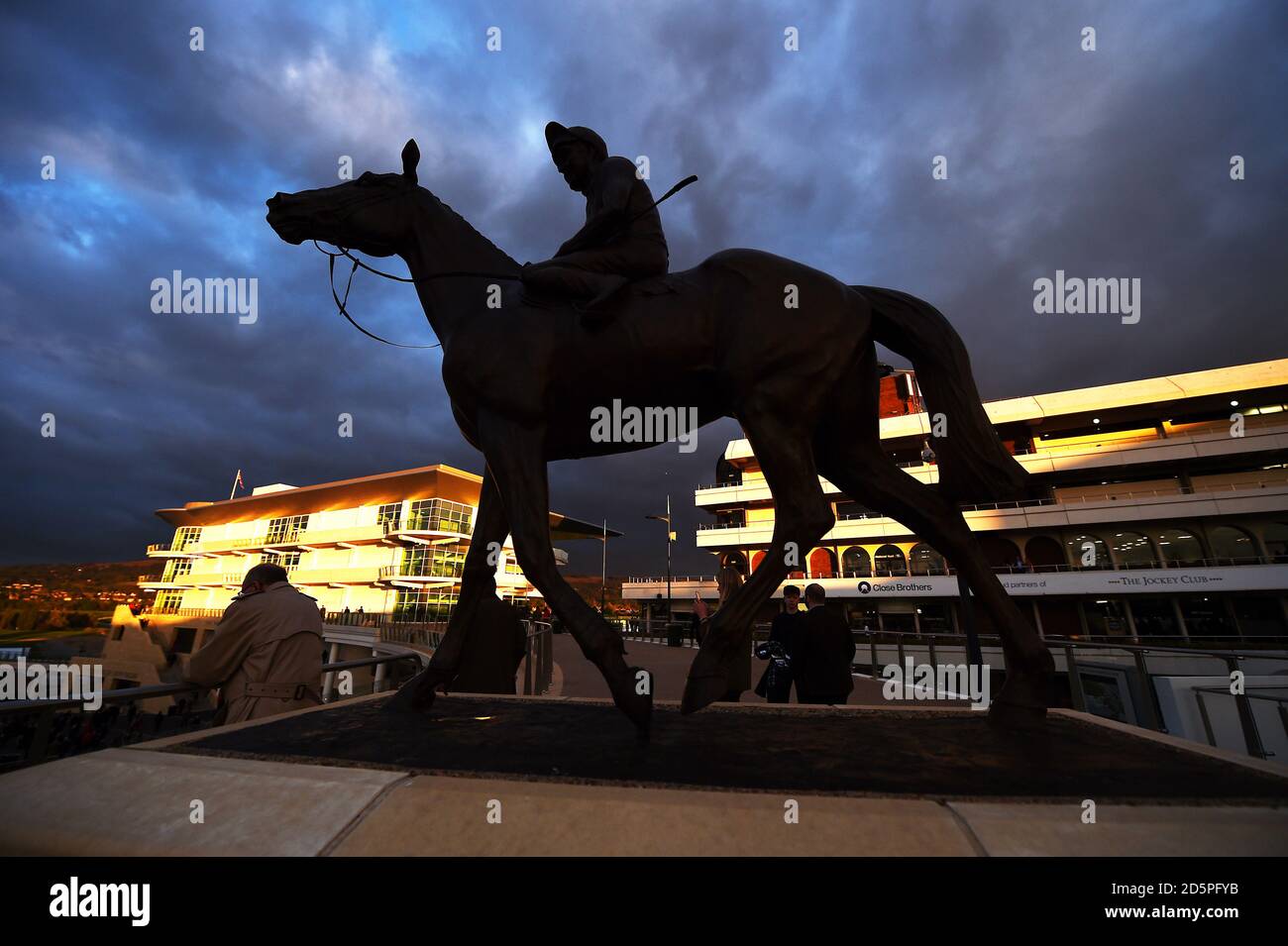 A general view of the Dawn Run statue silhouetted at Cheltenham ...