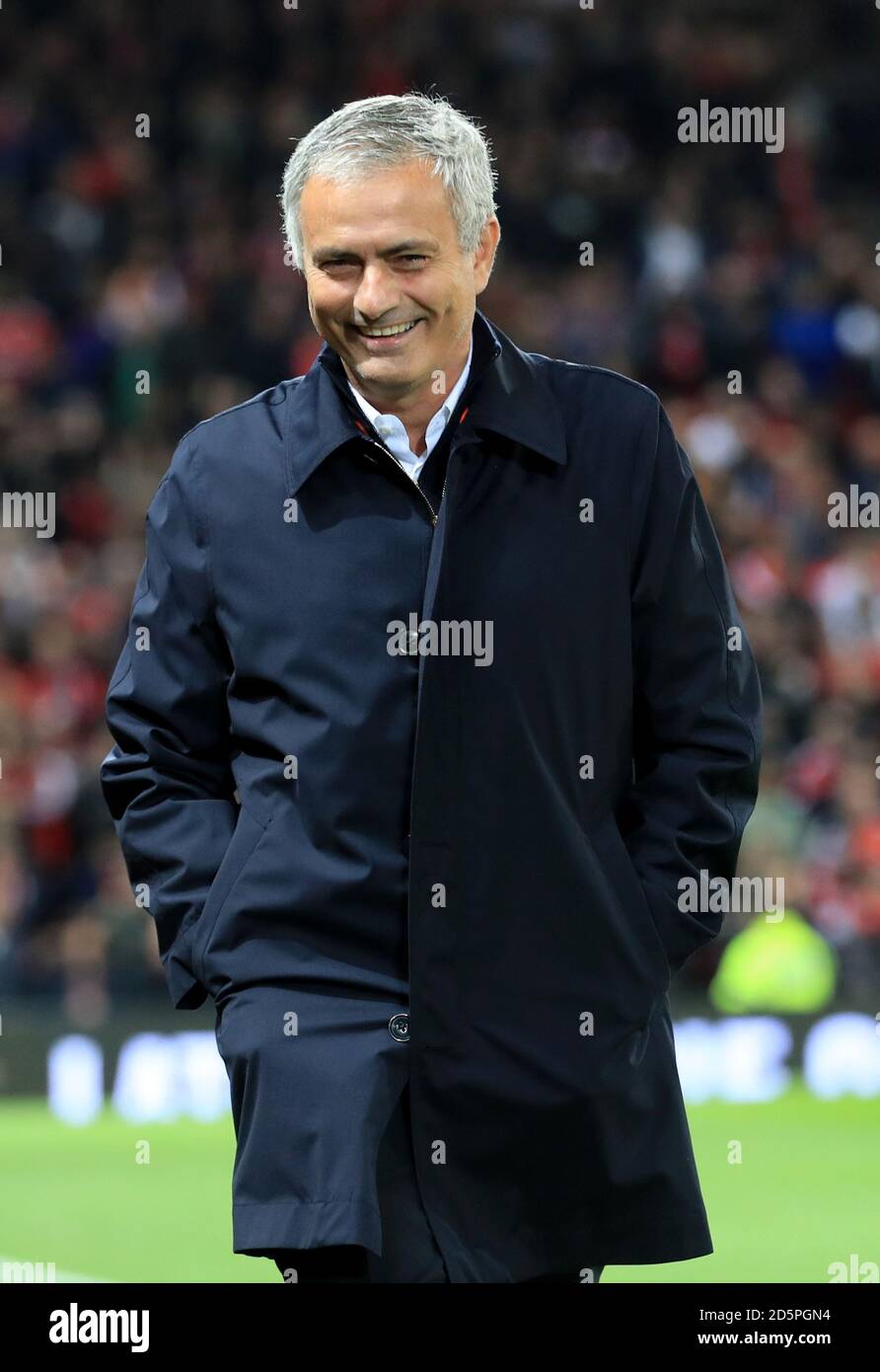 Manchester United manager Jose Mourinho smiles before kick-off Stock ...