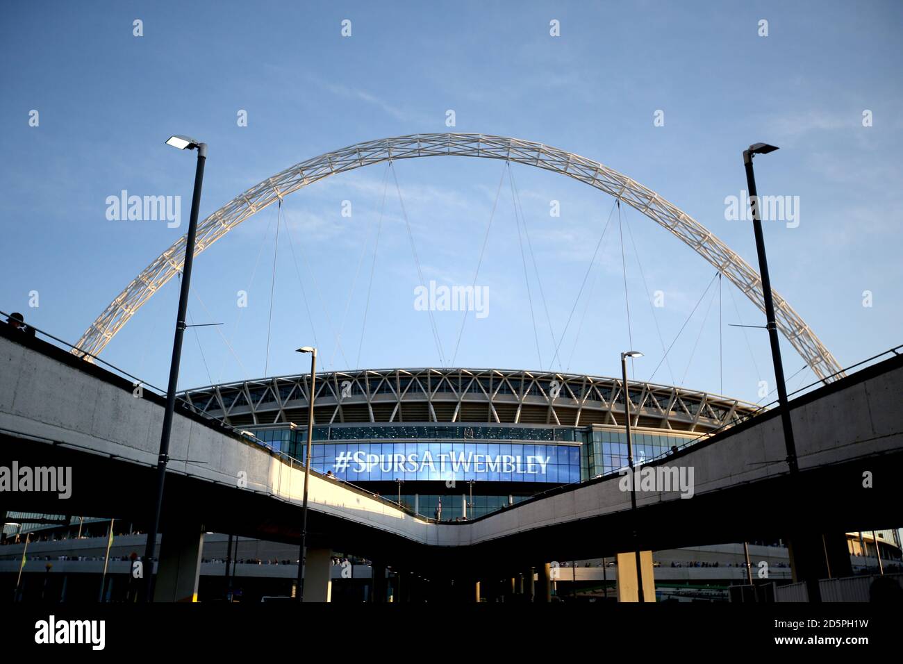 The sign reads Spurs at Wembley on the side of Wembley Stadium Stock ...