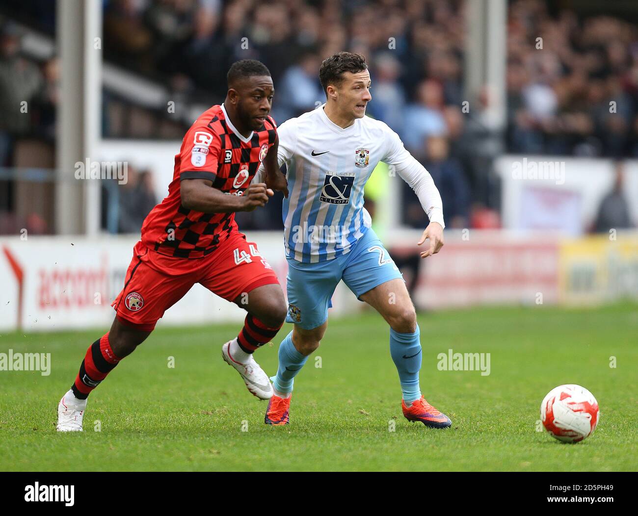 Walsall's Franck Moussa (left) and Coventry City's Jamie Sterry battle ...