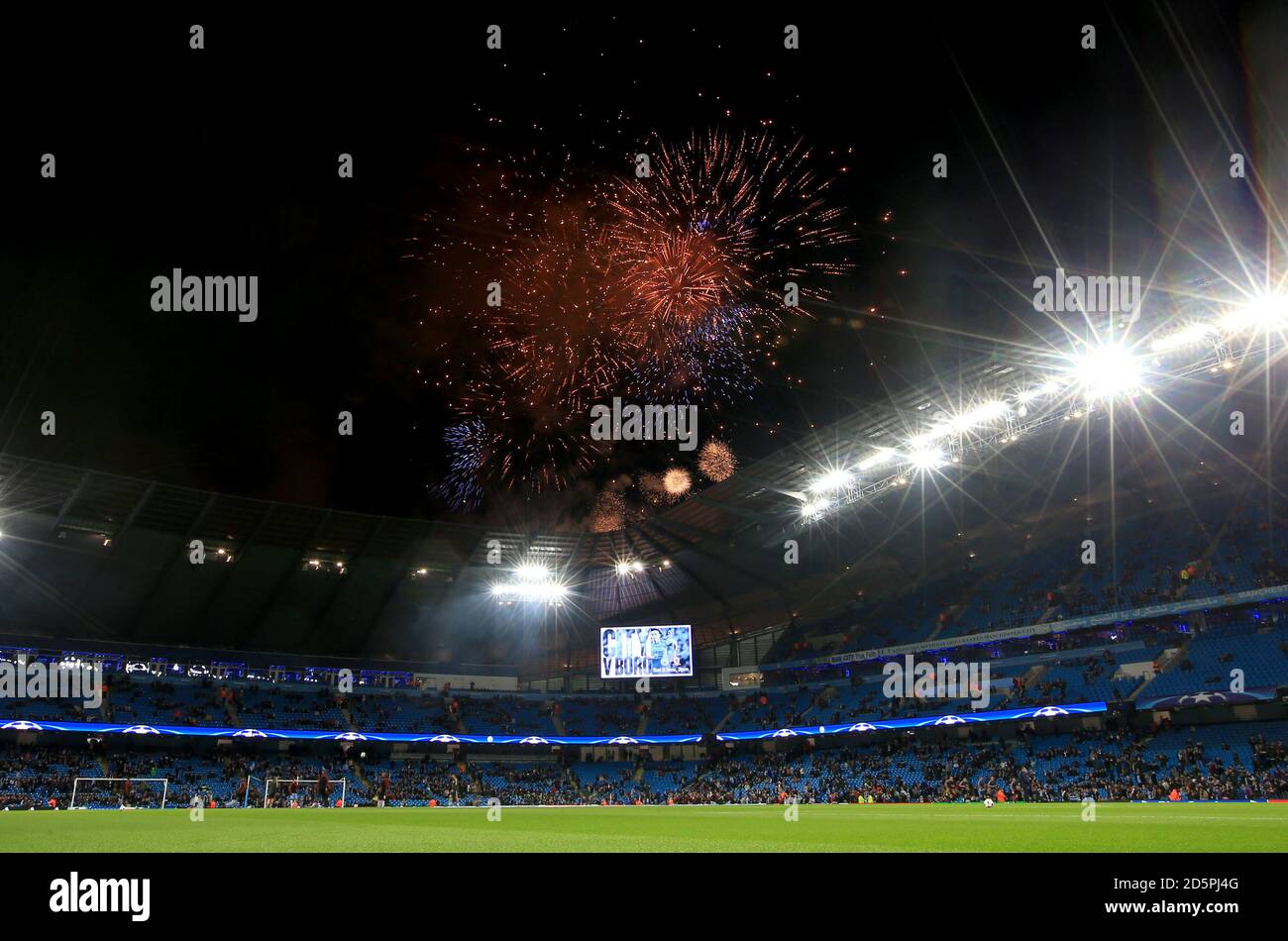 A general view of fireworks above the Etihad Stadium Stock Photo - Alamy