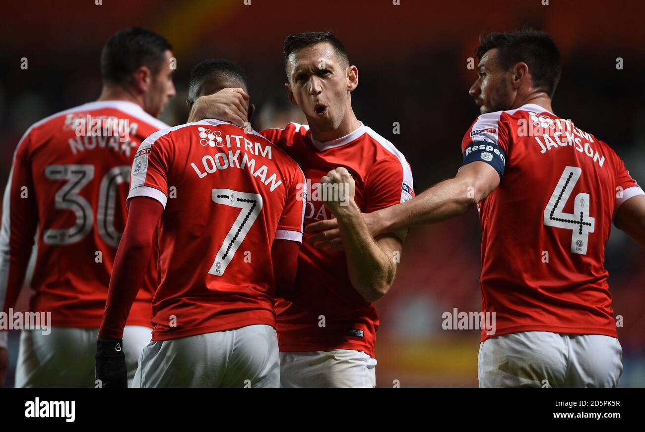 Charlton Athletic's Andrew Crofts celebrates with Ademola Lookman after ...
