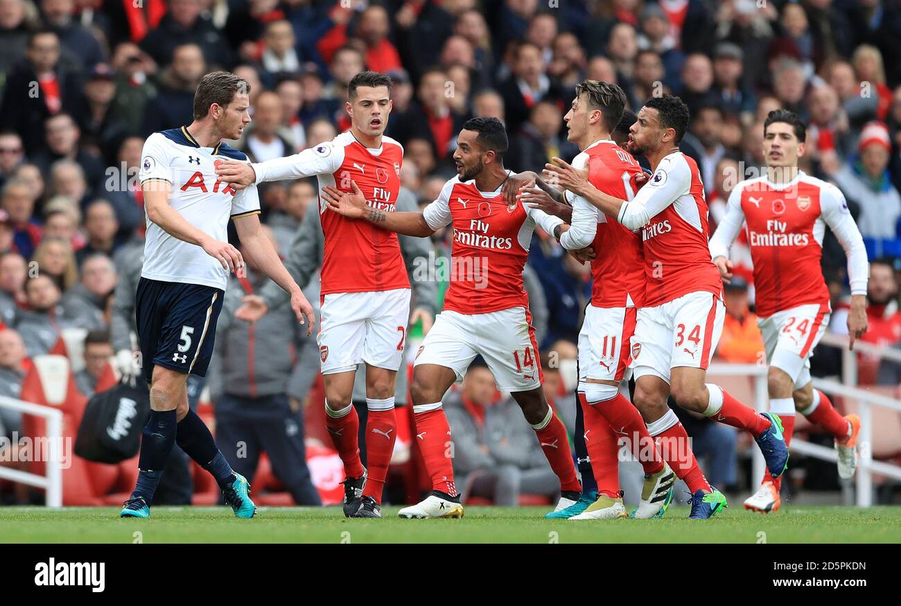 Tottenham Hotspur's Jan Vertonghen (left) and Arsenal's Theo Walcott ...