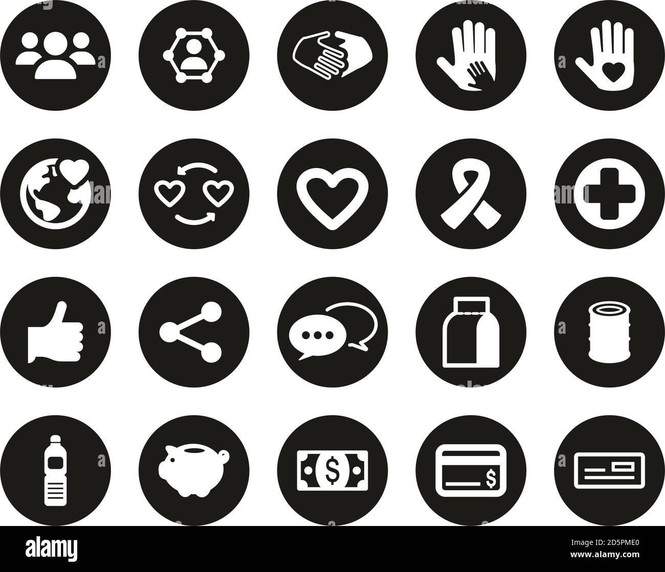 Charity Or Charity Work Icons White On Black Flat Design Circle Set Big ...