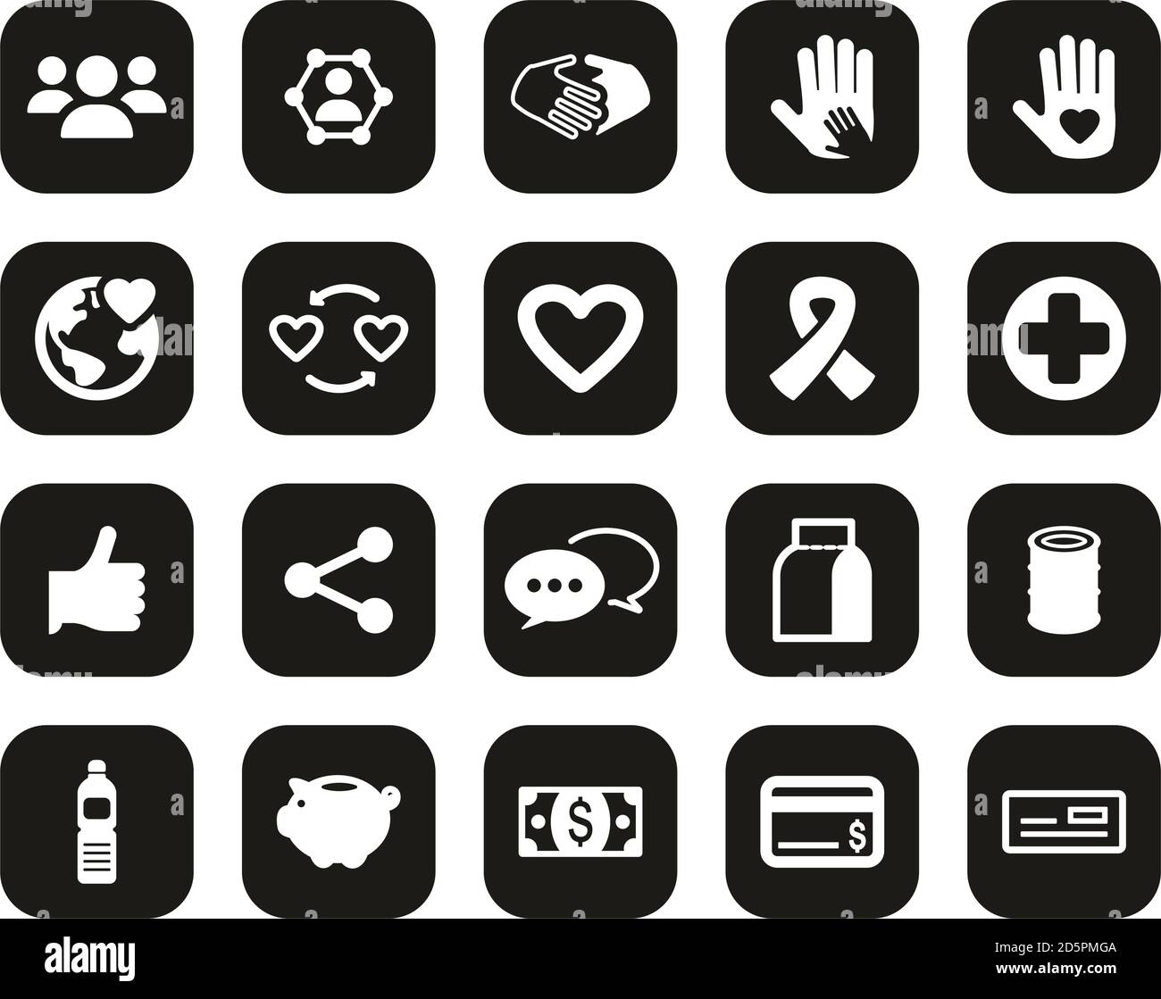 Charity Or Charity Work Icons White On Black Flat Design Set Big Stock ...