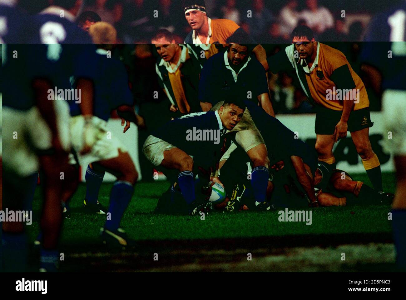 Western Samoa's Jon Clarke (centre) releases the ball from a maul Stock ...