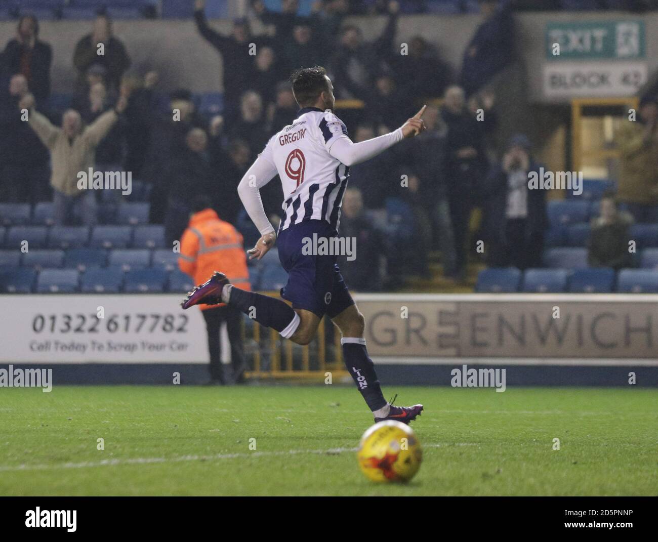 Millwall's Lee Gregory celebrates scoring his team's third goal Stock ...
