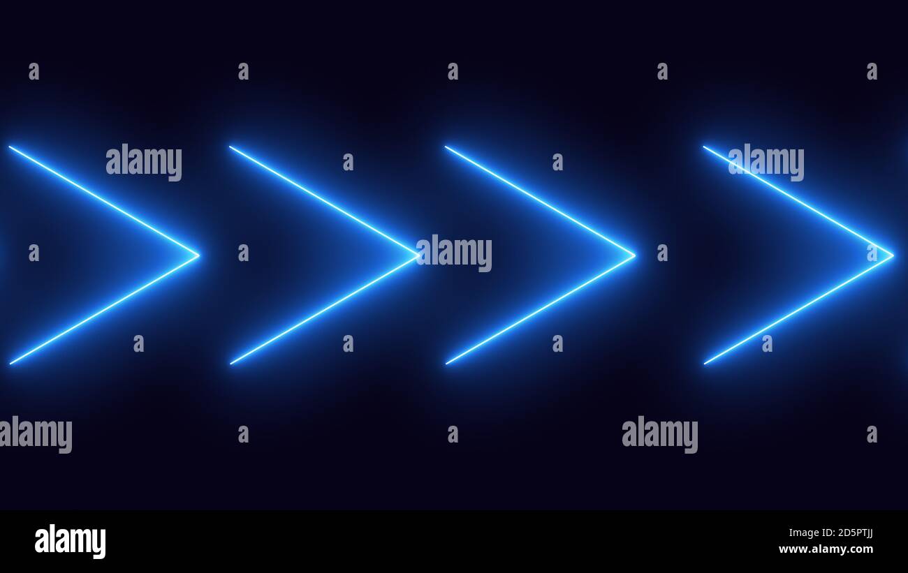 Blue neon arrows on a dark background Stock Photo - Alamy