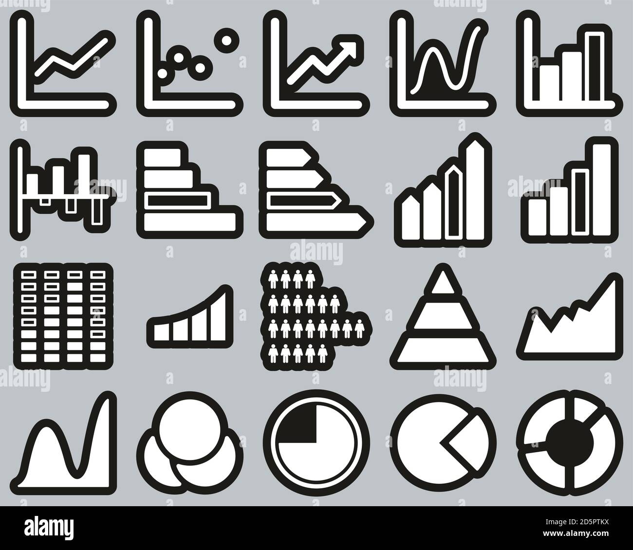 Charts Or Graph Icons White On Black Sticker Set Big Stock Vector Image ...