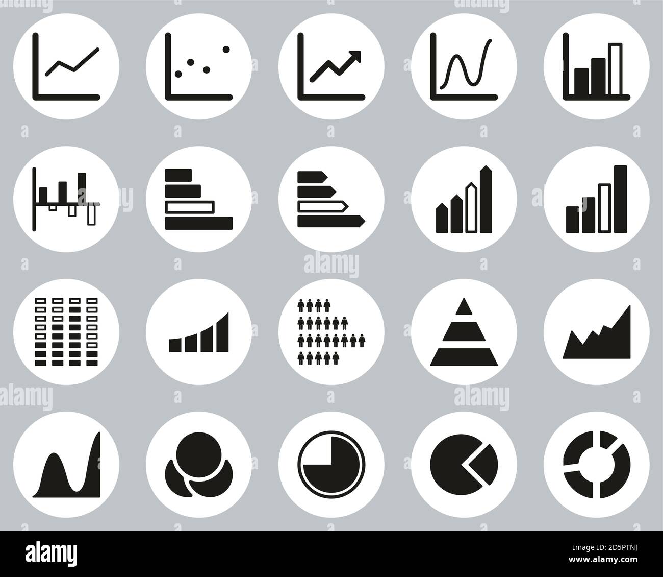 Charts Or Graph Icons Black & White Flat Design Circle Set Big Stock ...