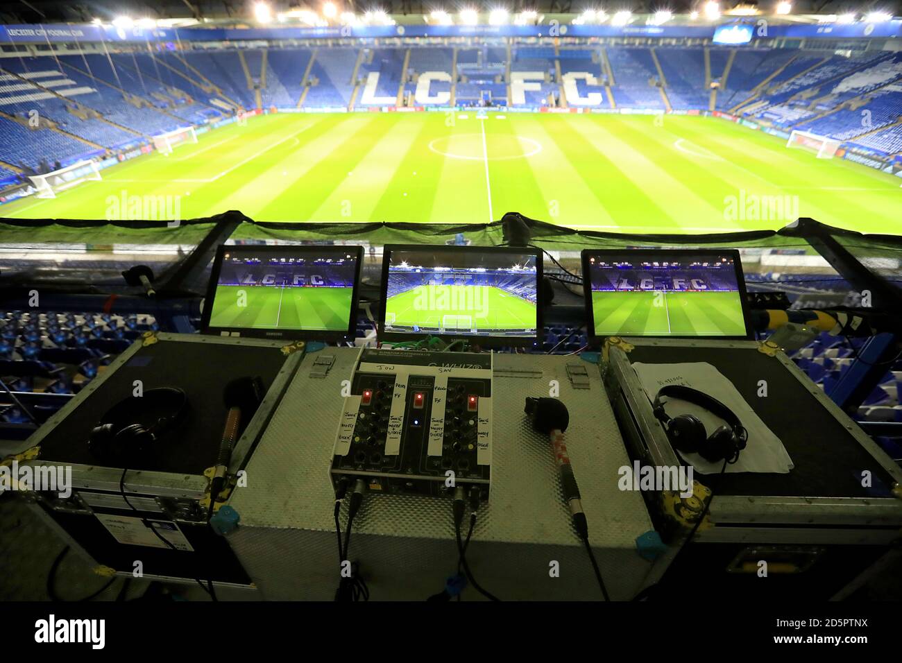 Television cameras in the gantry at the King Power Stadium Stock Photo ...
