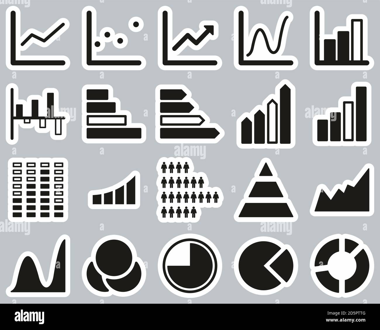 Charts Or Graph Icons Black & White Sticker Set Big Stock Vector Image ...