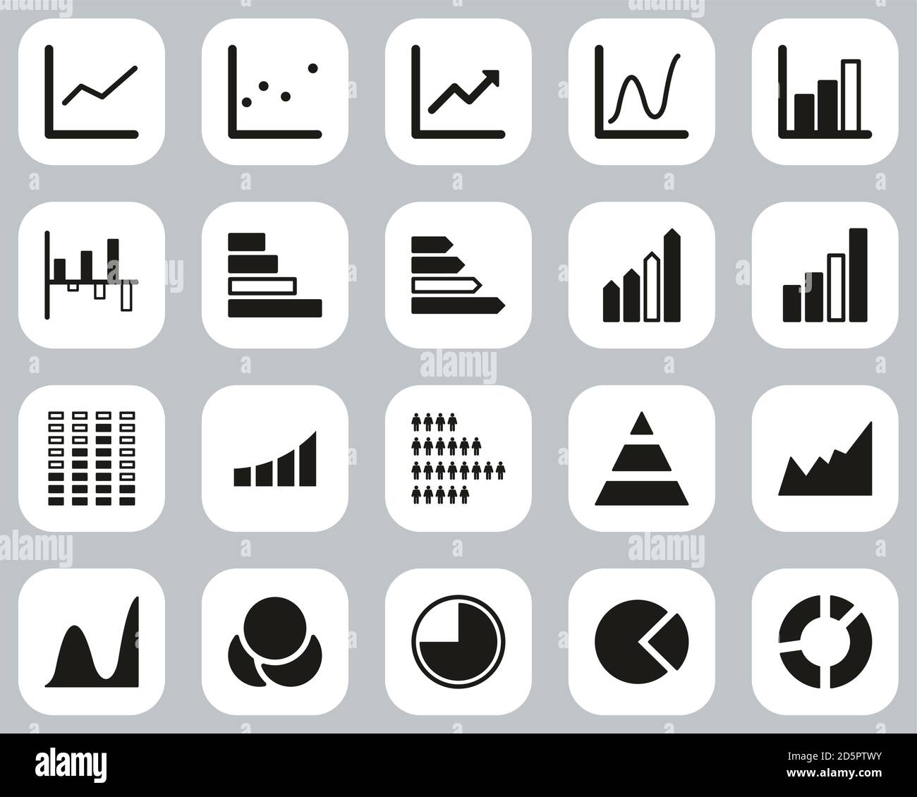 Charts Or Graph Icons Black & White Flat Design Set Big Stock Vector ...