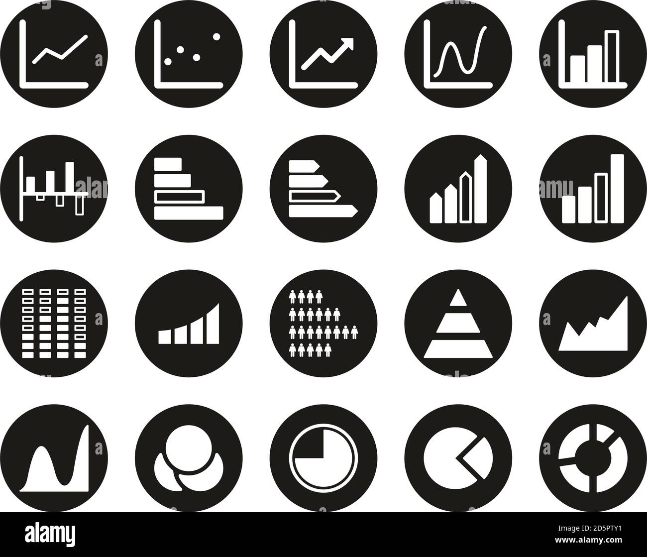 Charts Or Graph Icons White On Black Flat Design Circle Set Big Stock ...