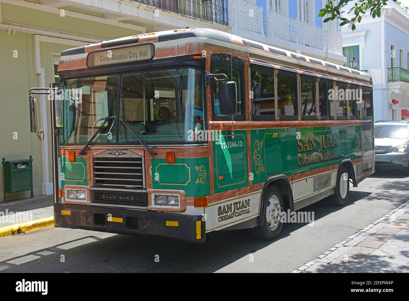 San Juan Ciudad Capital Bus on Plaza de Armas in Old San Juan, Puerto ...