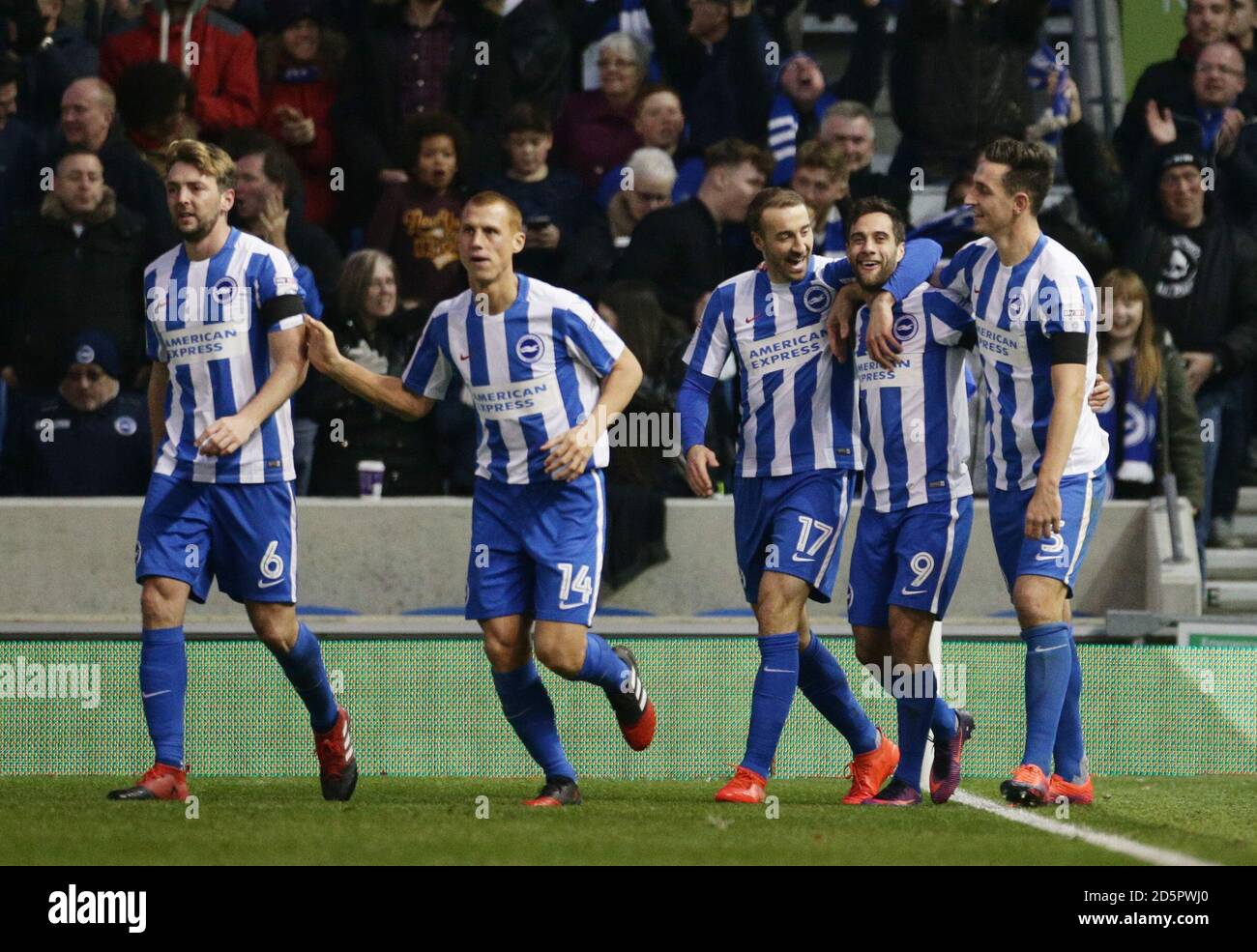 Brighton & Hove Albion's Sam Baldock (2nd right) celebrates after ...