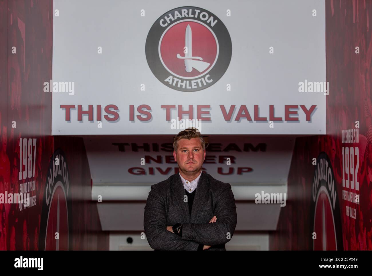 Charlton Athletic's new manager Karl Robinson poses after his press ...