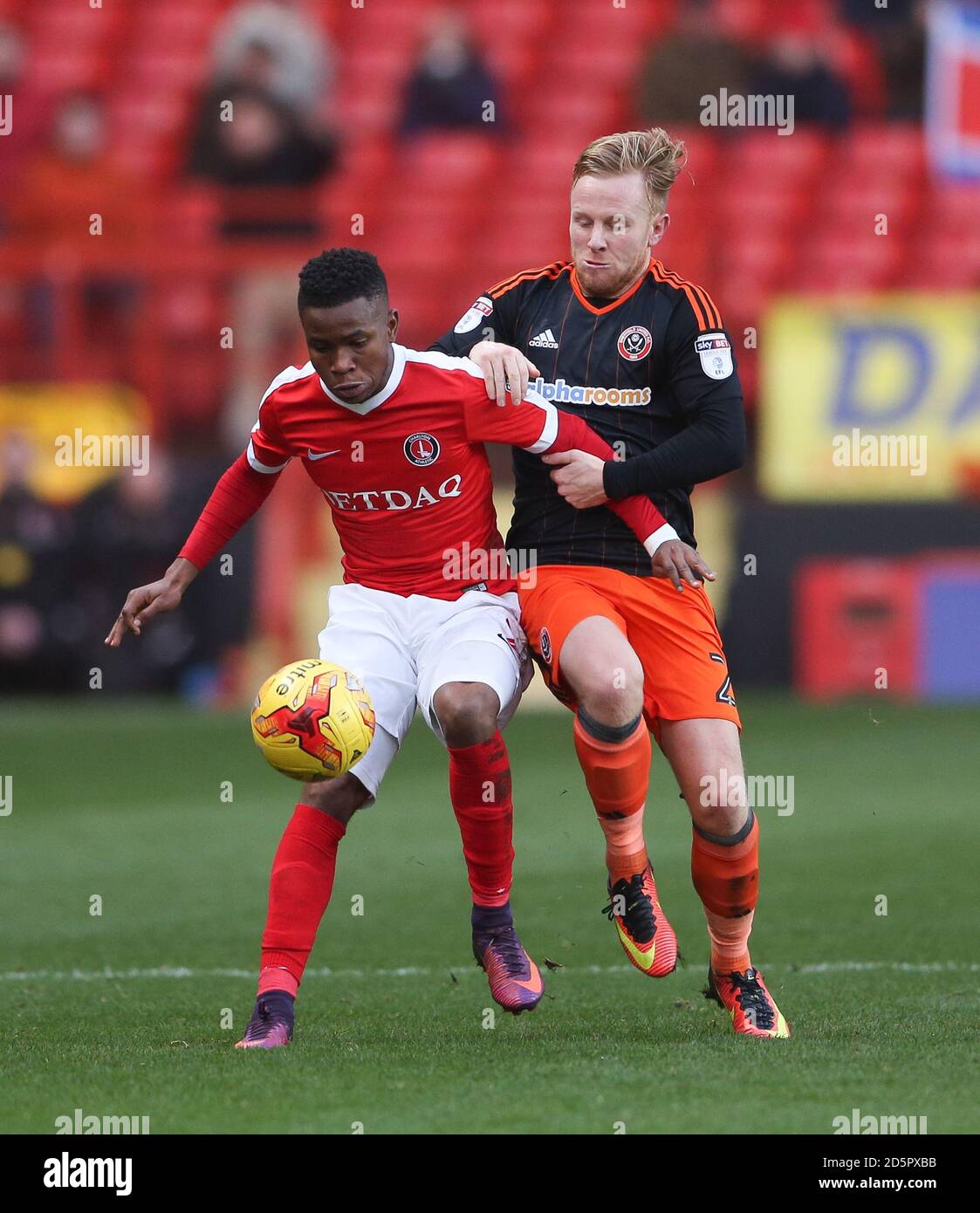 Sheffield United's Mark Duffy with Charlton Athletic's Ademola Lookman ...