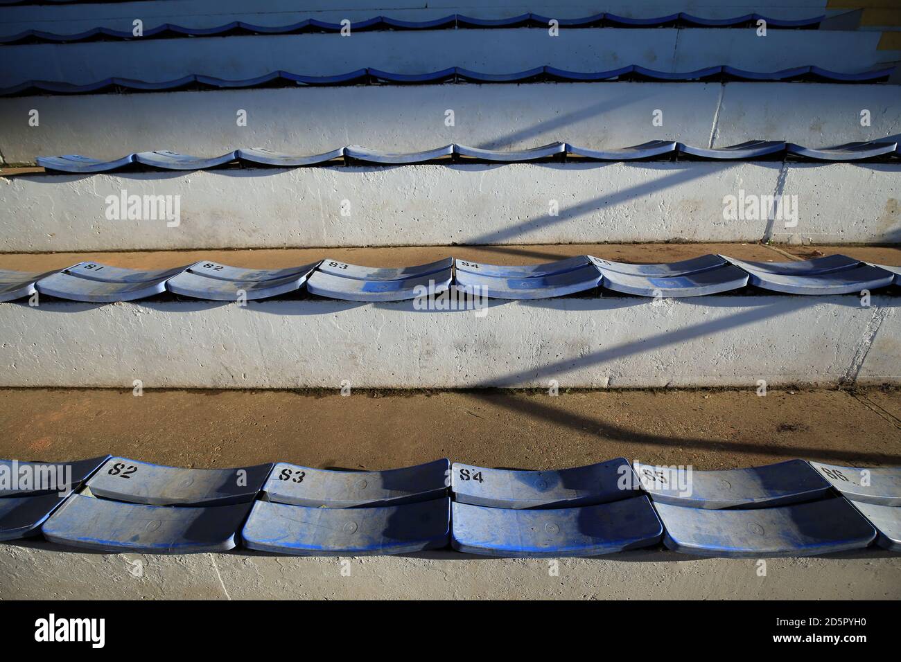 A general view of old style seating at the Abbey Stadium Stock Photo ...