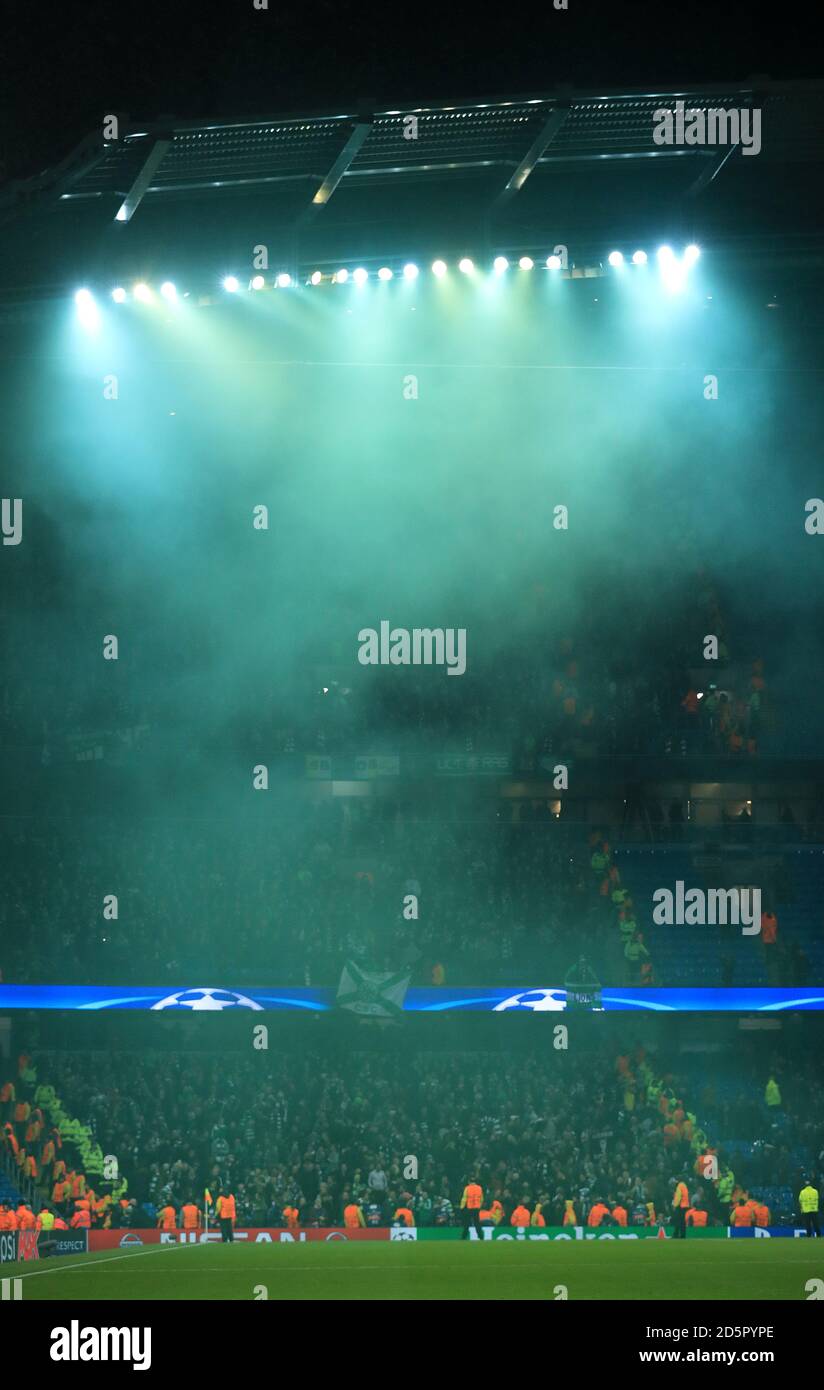Celtic fans set of flares in the stands hi-res stock photography and ...