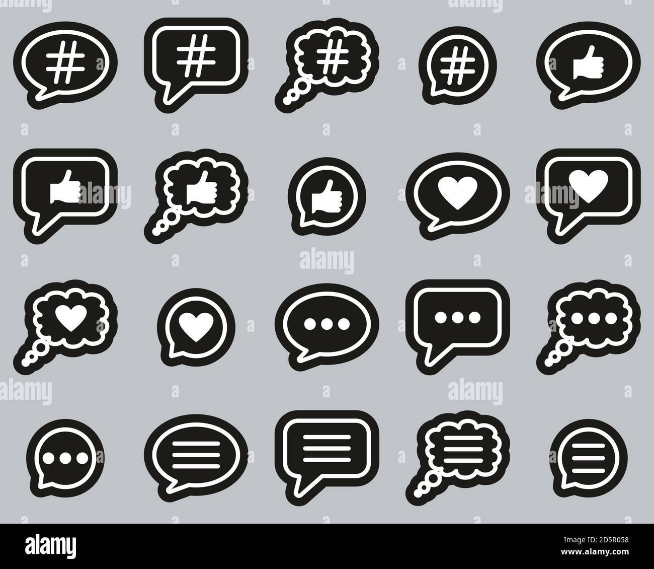Chat Bubble Icons White On Black Sticker Set Big Stock Vector Image ...