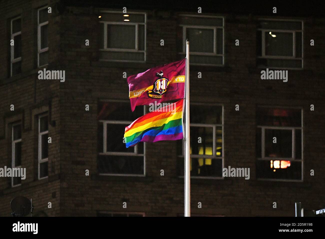 A Bradford City and rainbow flag fly over the Northern Commercials ...