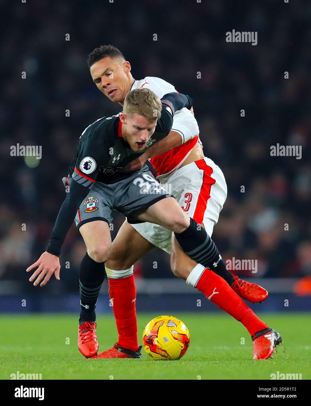 Southampton's Josh Sims (left) and Arsenal's Kieran Gibbs battle for ...
