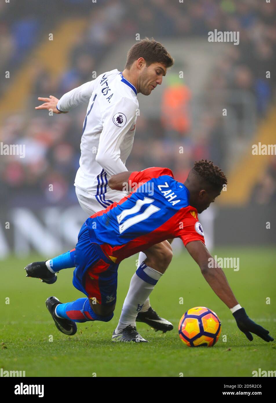 Chelsea's Marcos Alonso (left) and Crystal Palace's Wilfried Zaha ...